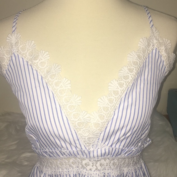 Dresses | Horizontal Blue White Striped Dress Lacy Trim | Poshmark